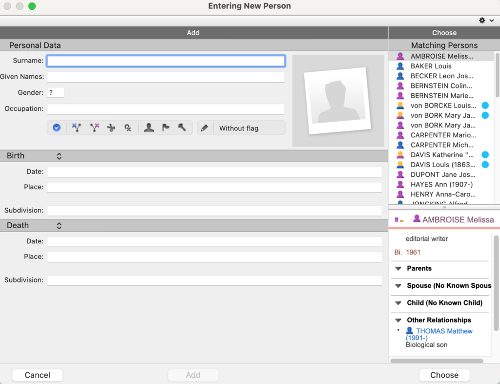 Add an unrelated person - Heredis Help Knowledgebase
