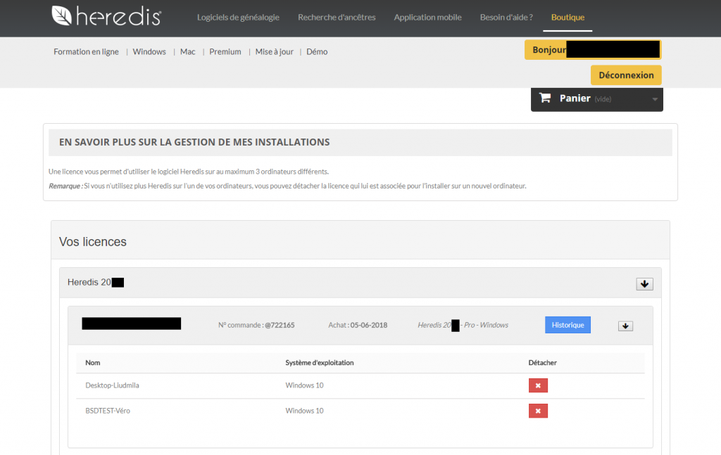 Gérer mes installations et l'utilisation de ma licence - Heredis Help Knowledgebase