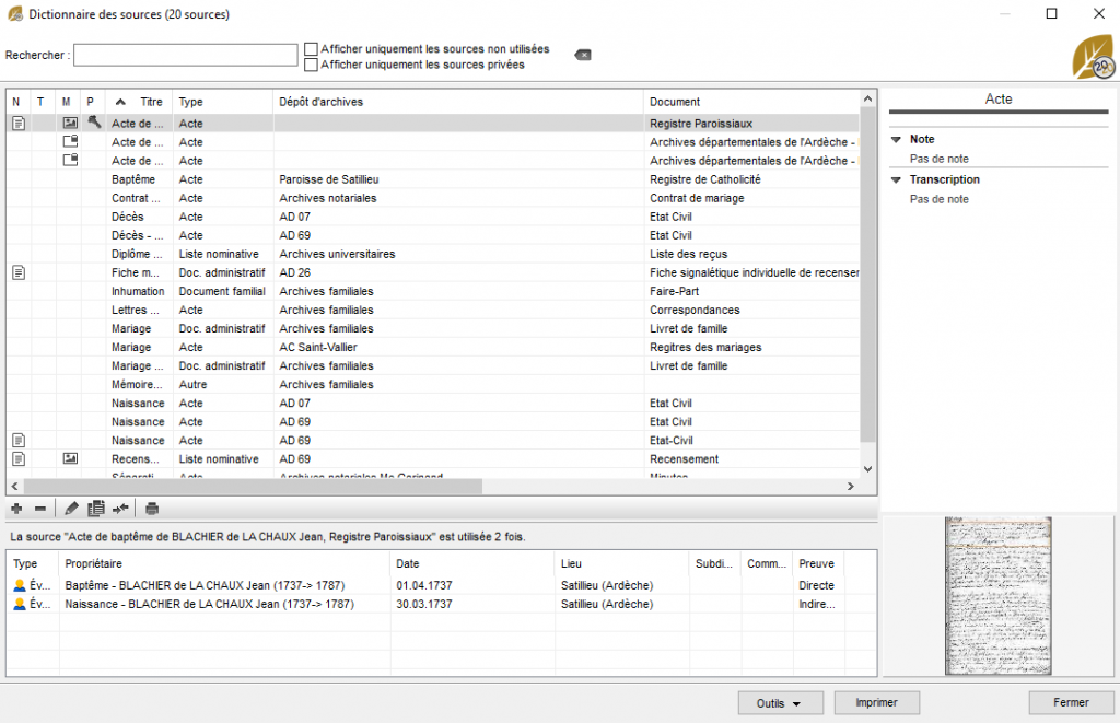 Le dictionnaire des Sources - Heredis Help Knowledgebase