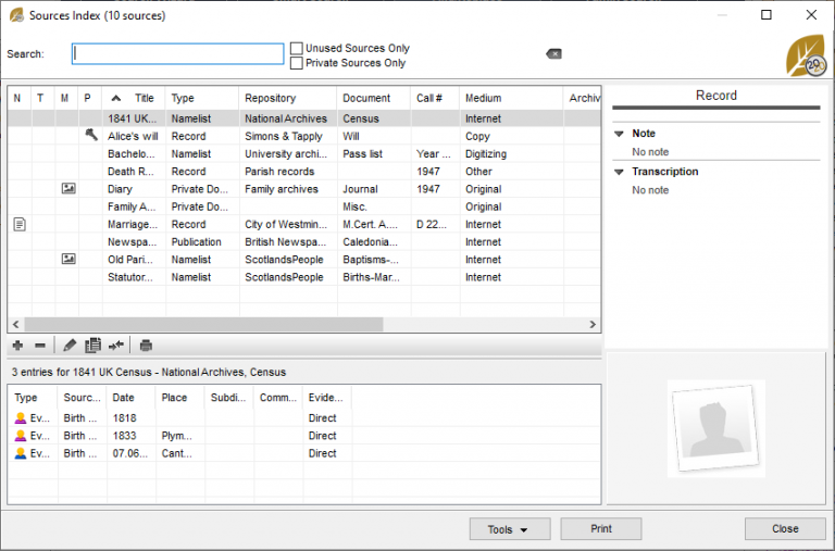 Sources - Heredis Help Knowledgebase