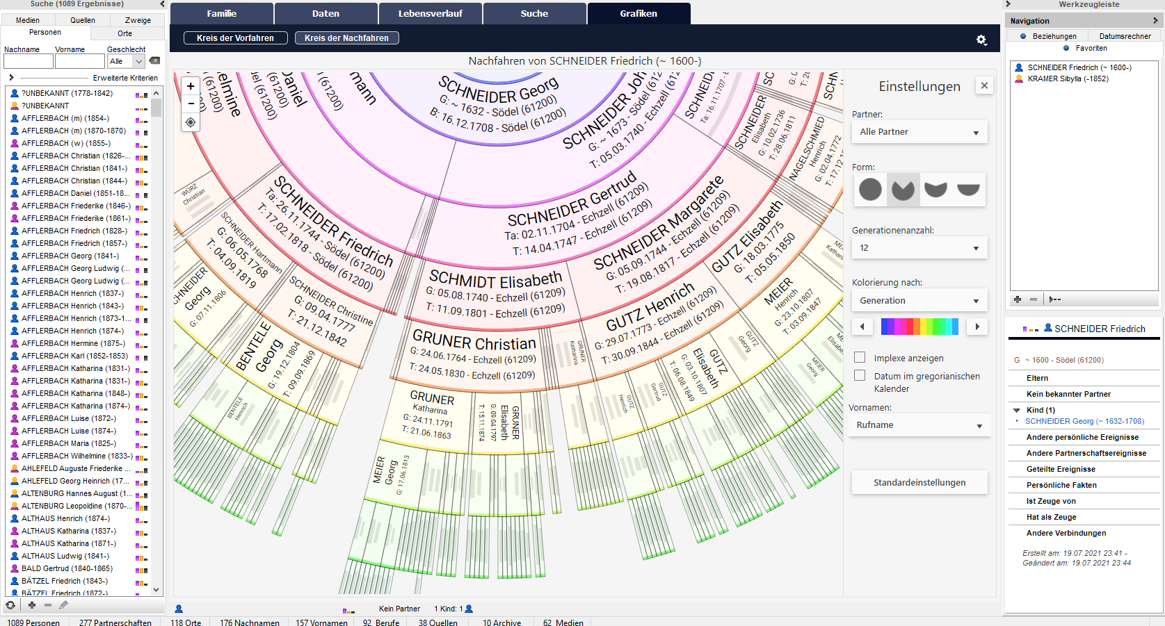 Der dynamische Kreis der Nachfahren - Heredis Help Knowledgebase