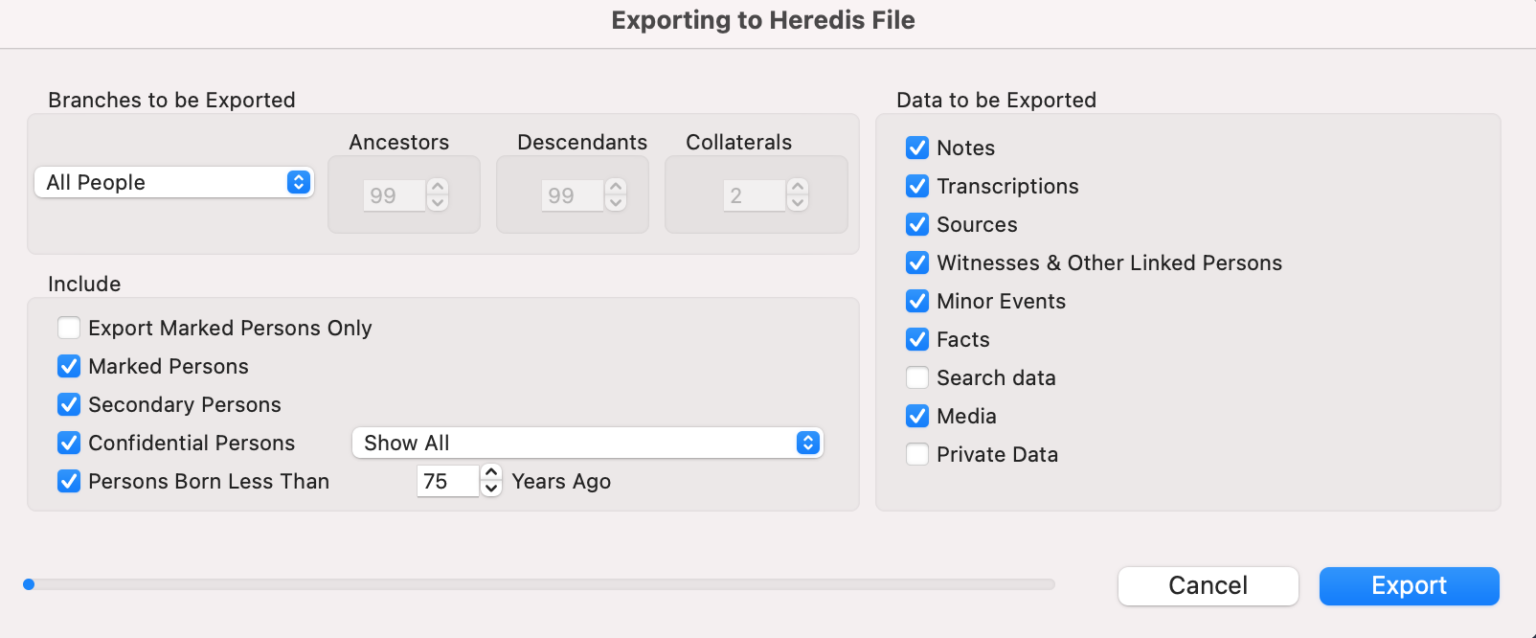 Export a complete file in Heredis format - Heredis Help Knowledgebase